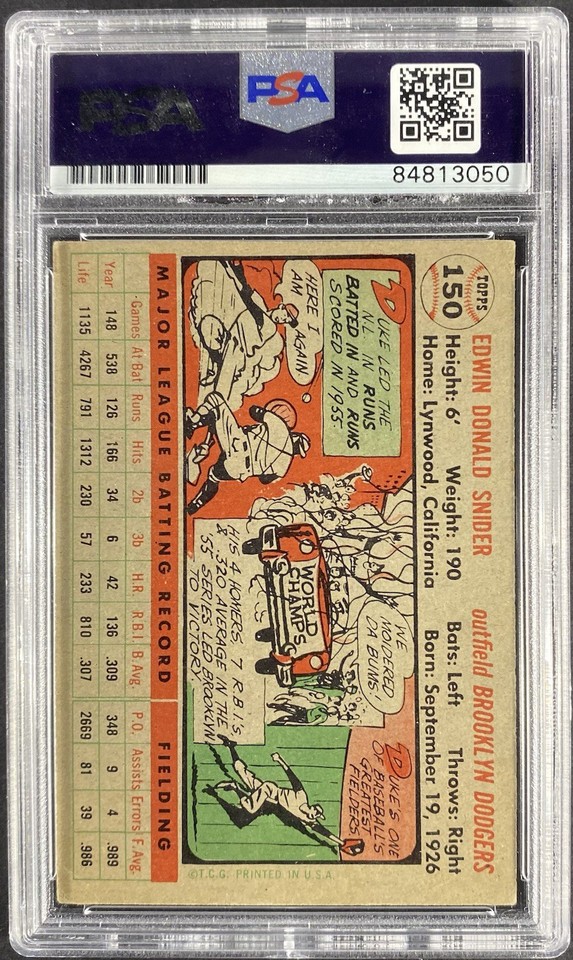 1956 Topps #150 Duke Snider PSA 10 AUTO Autograph New Label | eBay