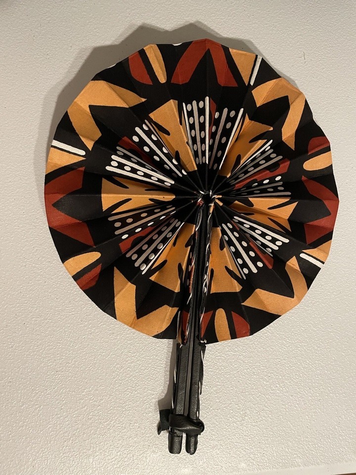 Hand Fan African Kente / Ankara Fabric Print Leather Hand made in ...
