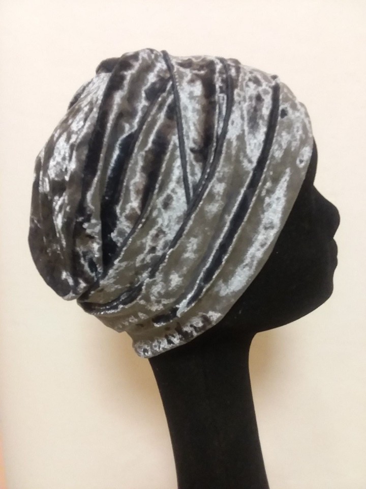 Womens Gray Stretch Crush Velvet Beanie Hat, Slouchy Hat, Soft Hat ...
