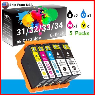 5PK 31 32 33 34 Ink Cartridge for 331-7377 331-7378 331-7379 331-7380 ...