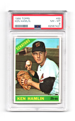 1966 TOPPS # 69 KEN HAMLIN,SENATORS-PSA 8+++++VIVID LOW POP BEAUTY ...