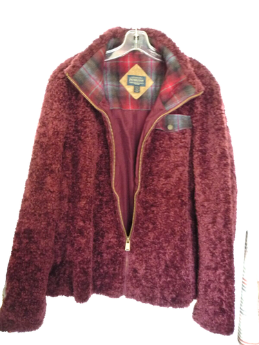 Pendleton XL Ladies Fuzzy Full Zip Plaid Accents Lined Cozy Jacket Dark Red | eBay