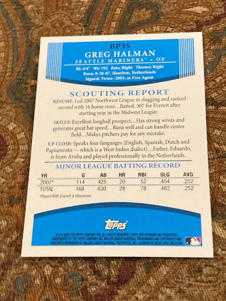2008 Bowman #BP35 Greg Halman Prospects | eBay