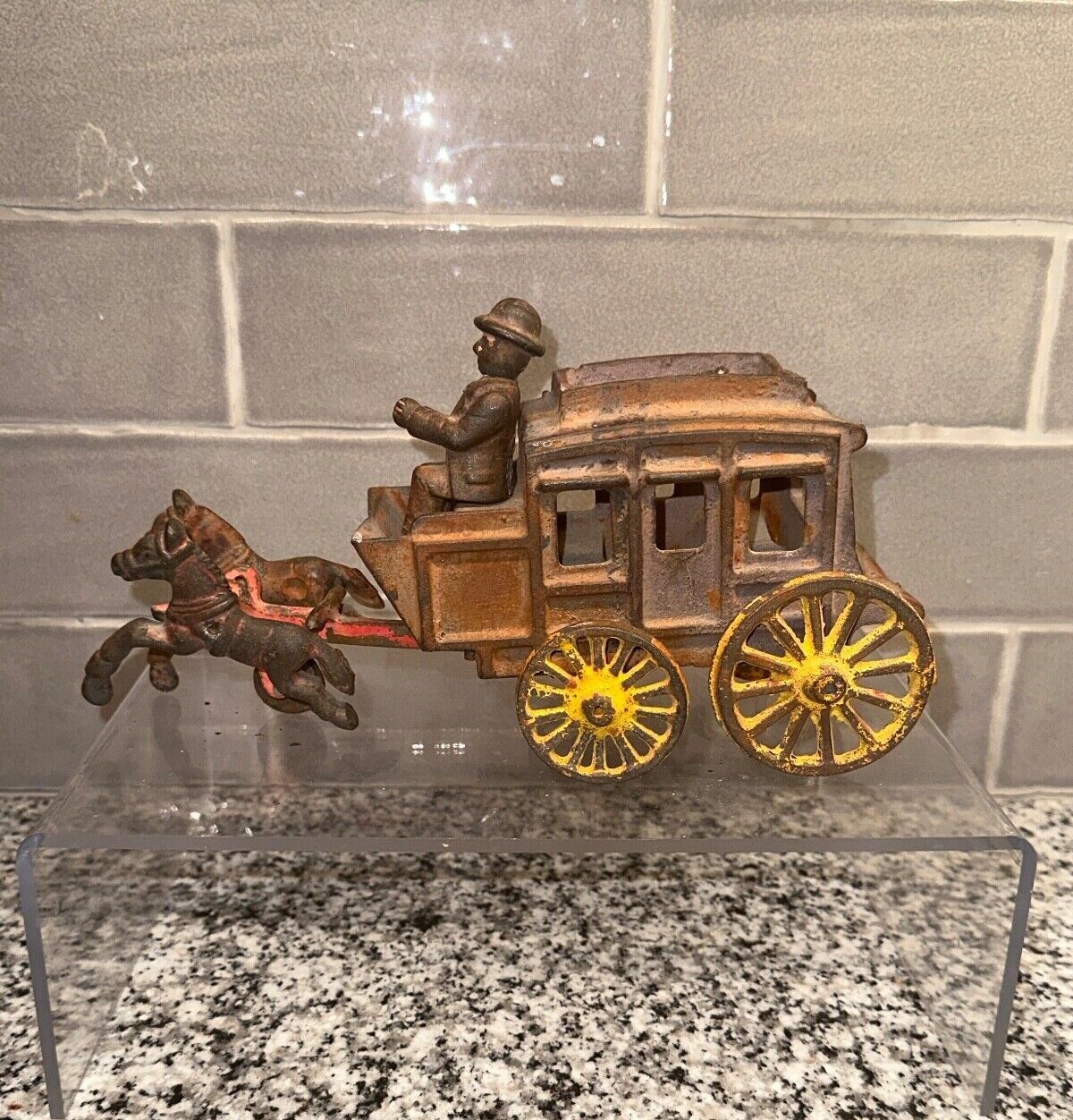 Antique Cast Iron Toy Stagecoach 2 Horses w Driver Western | eBay