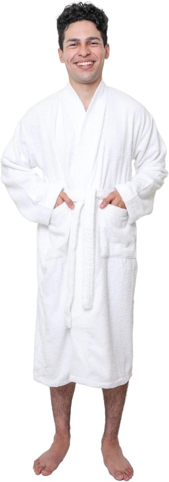 Bathrobe Men 100% Cotton Terry Cloth Robes Belt With Collar Pack 1,2,6 ...