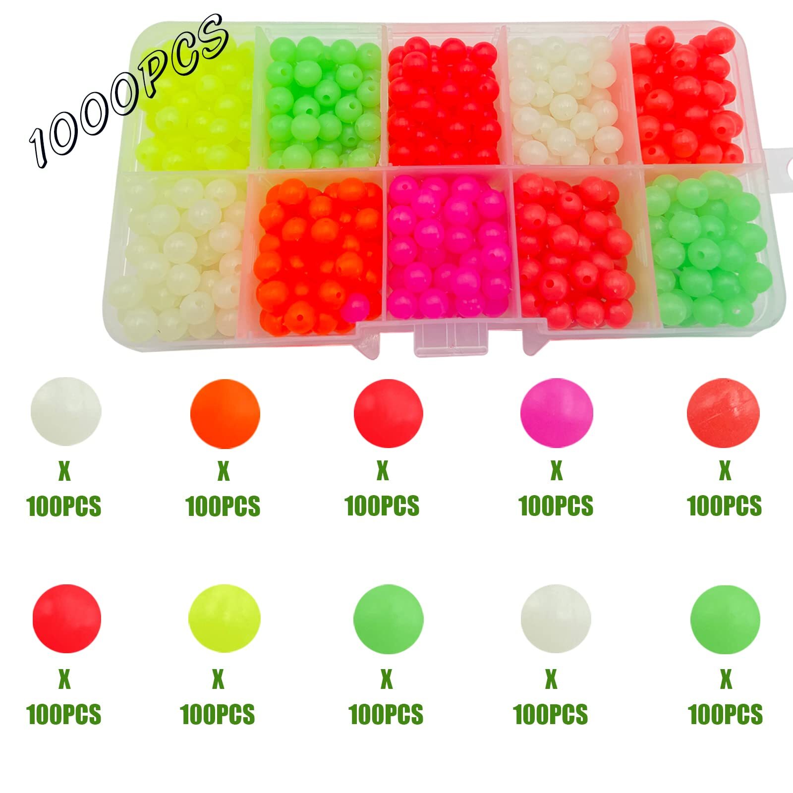 Fishing Beads Glow in Dark Plastic Green Colorful Fishing Line Bead ...
