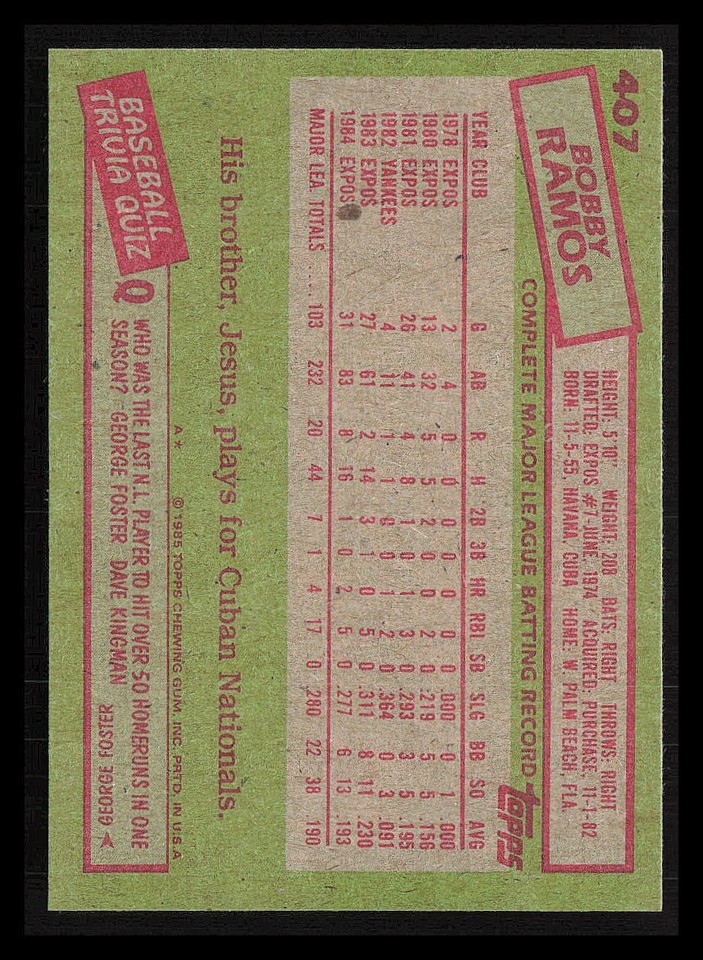 Bobby Ramos 1985 Topps #407 Montreal Expos | eBay