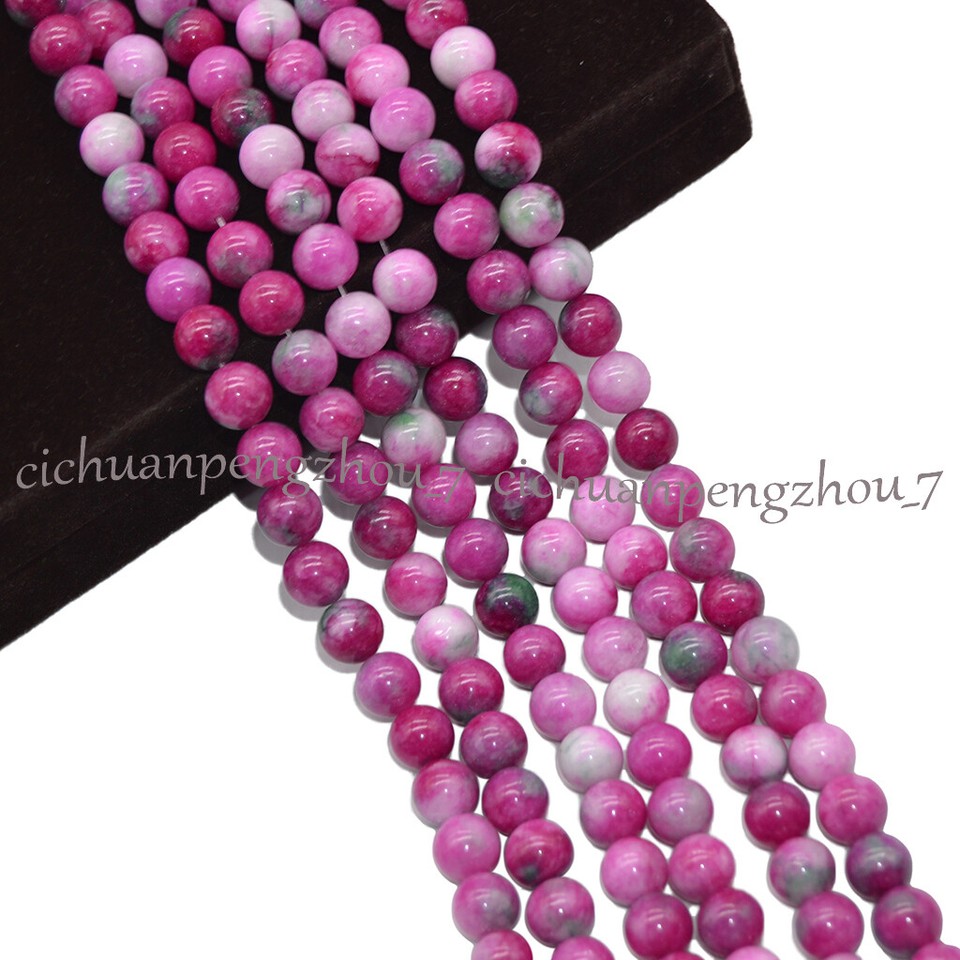 Natural Red Green Multicolor Jade 6/8/10/12/14mm Round Gemstone Loose ...