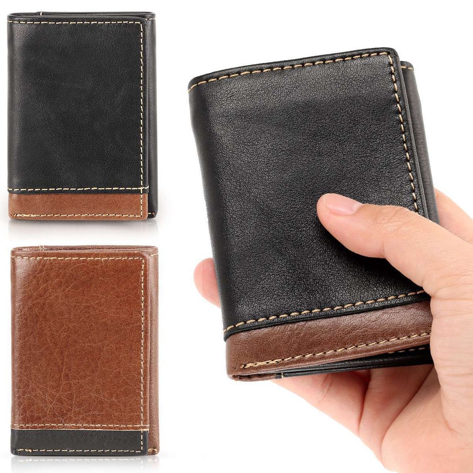 Real Leather Slim Wallets For Men Trifold Mens Wallet W/ ID Window RFID ...