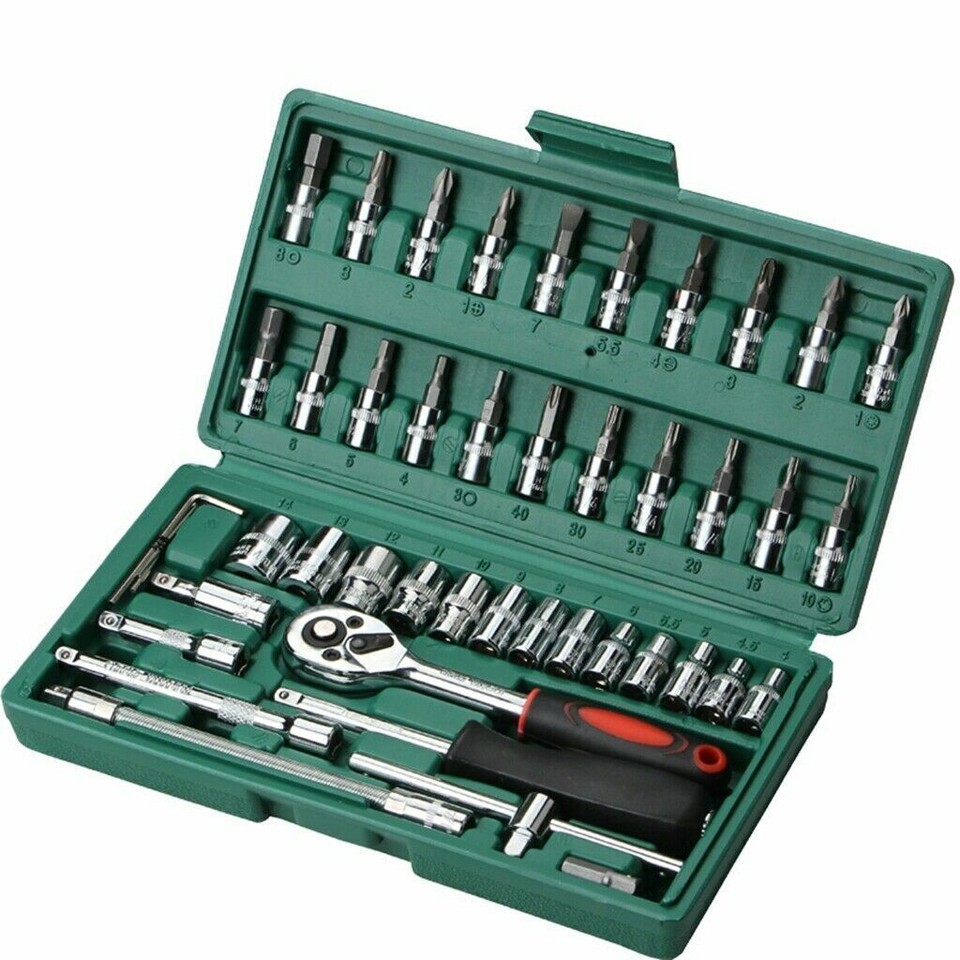 46Pcs Socket Set Car Repair Tool Ratchet Torque Wrench Kit 1/4" Drive ...