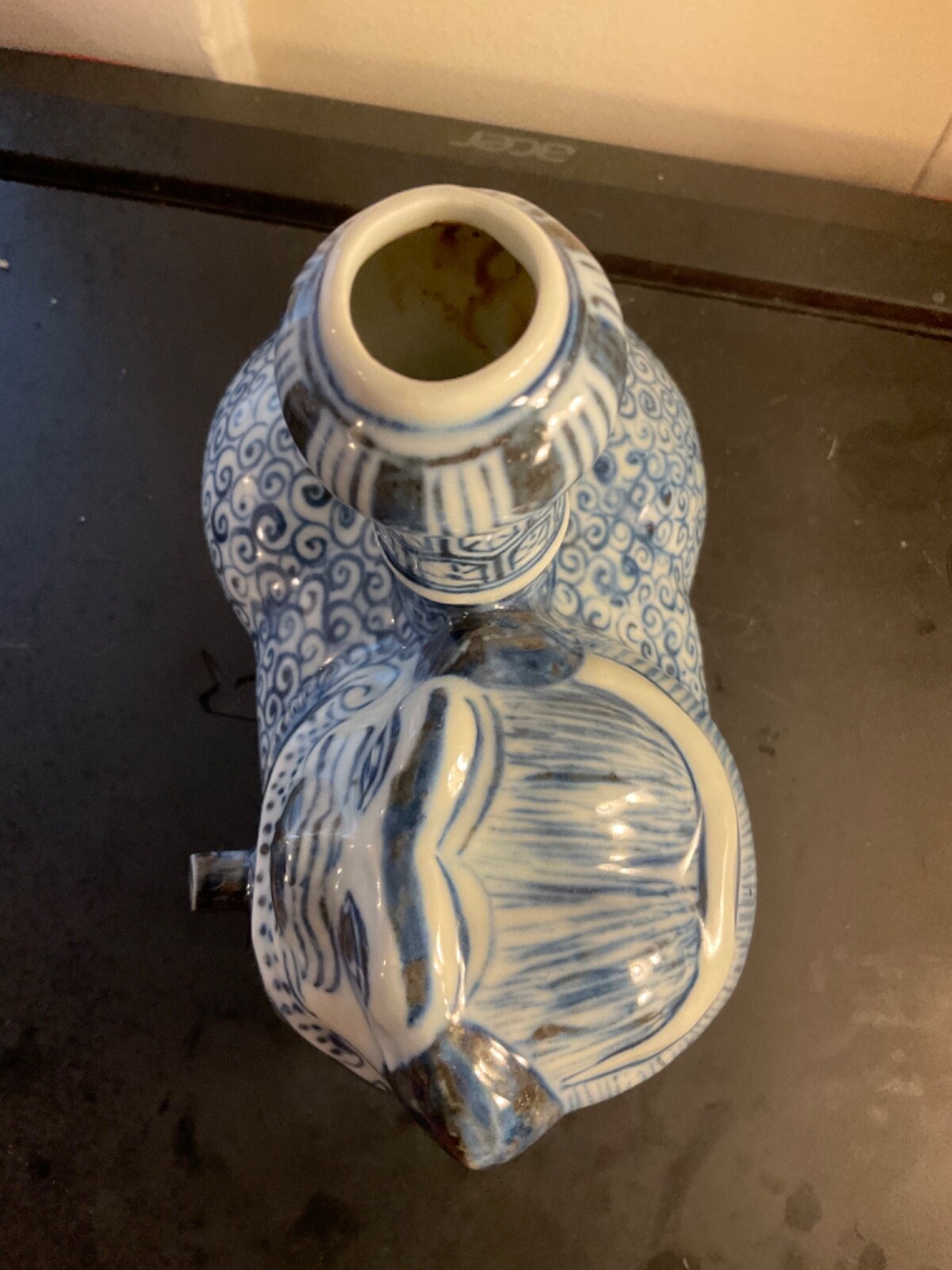 ANTIQUE CHINA CHINESE WANLI MING style KENDI BLUE WHITE PORCELAIN foo ...