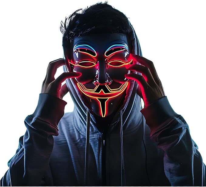 Light Up Anonymous mask Guy LED Halloween Cosplay Vendetta Hacker ...