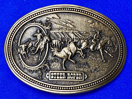 RARE! Steer roper - western rodeo cowboy scene belt buckle Award Design ...