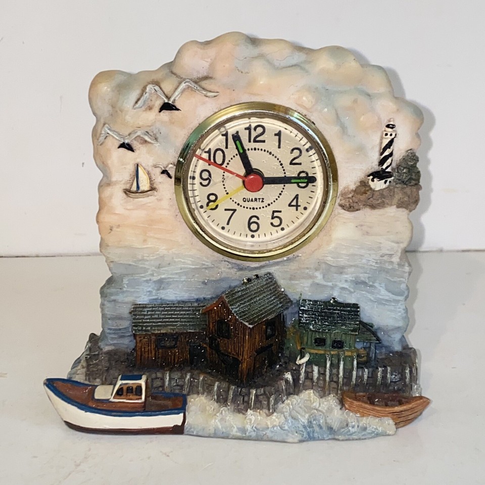 Vintage Nautical Theme Resin Desk or Table Top Quartz Clock Lighthouse ...