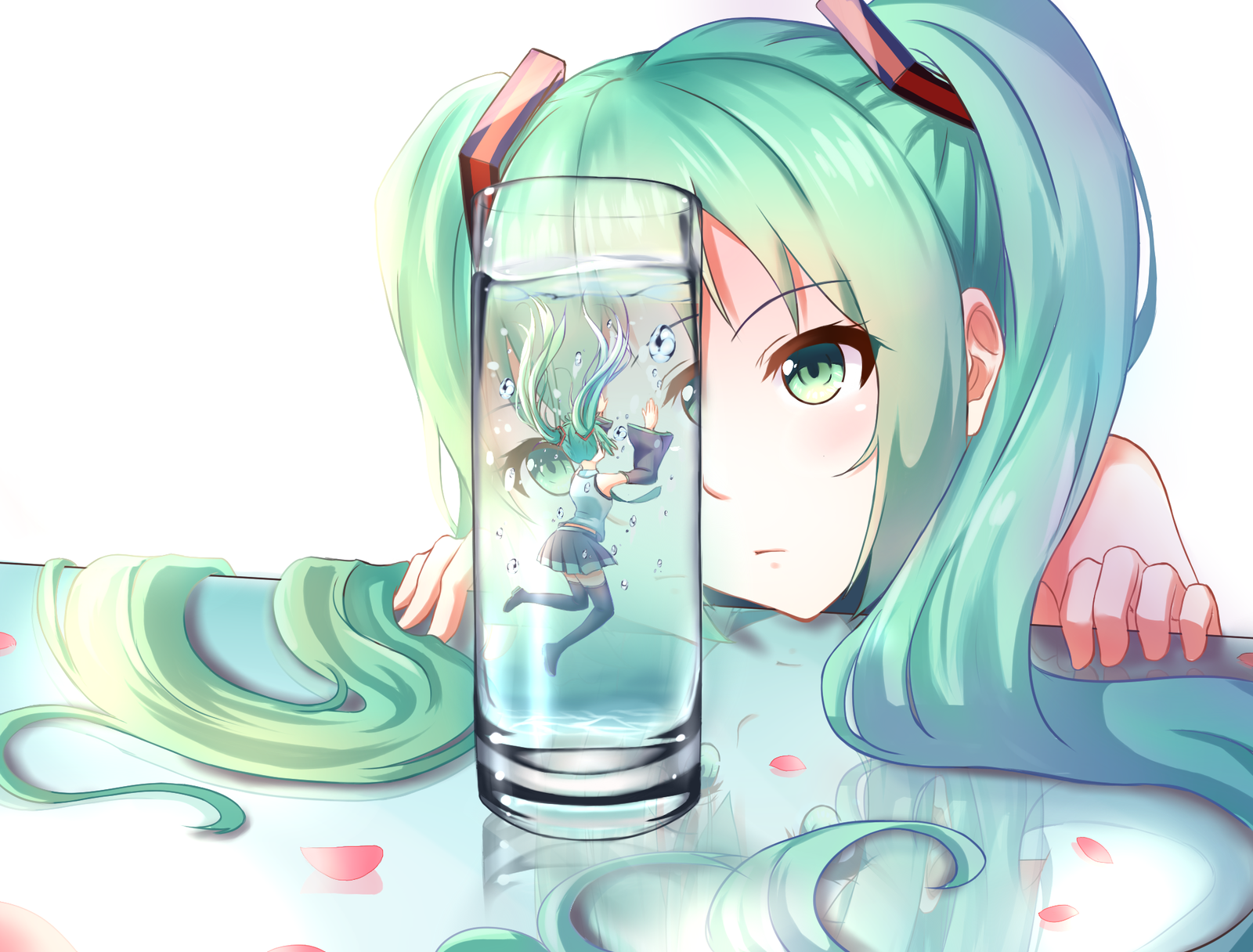 Anime girls twintails hatsune miku cyan hair white Playmat Gaming Mat ...
