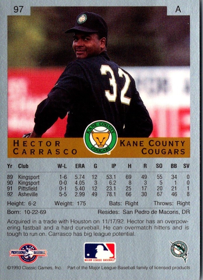 1993 Classic Best Hector Carrasco #97 Kane County Cougars Baseball Card ...