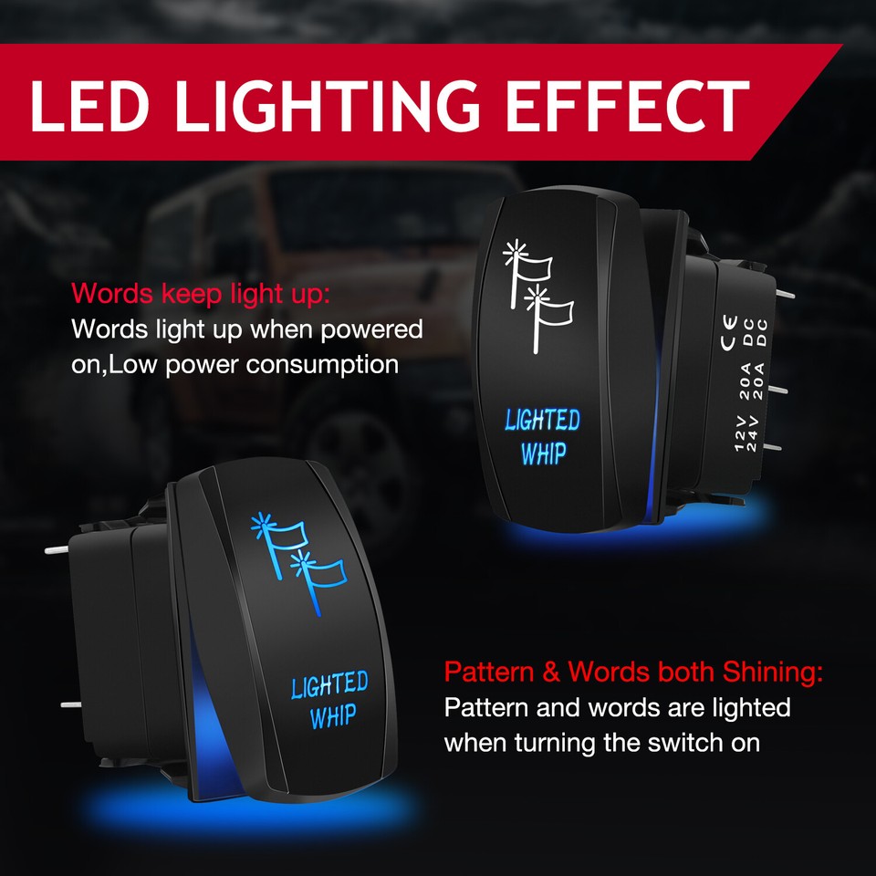 For Polaris RZR XP 4 1000 Turbo RZR 900 5 Pin Laser Lighted Whip Rocker ...