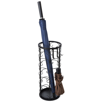 Freestanding Black Metal Umbrella Holder, Umbrellar Stand with 3 Hanger ...