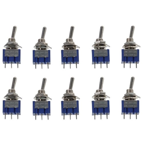 10pcs SPDT Mini Toggle Switch AC 125V/6A 3-Pin 2-Position ON/ON ...