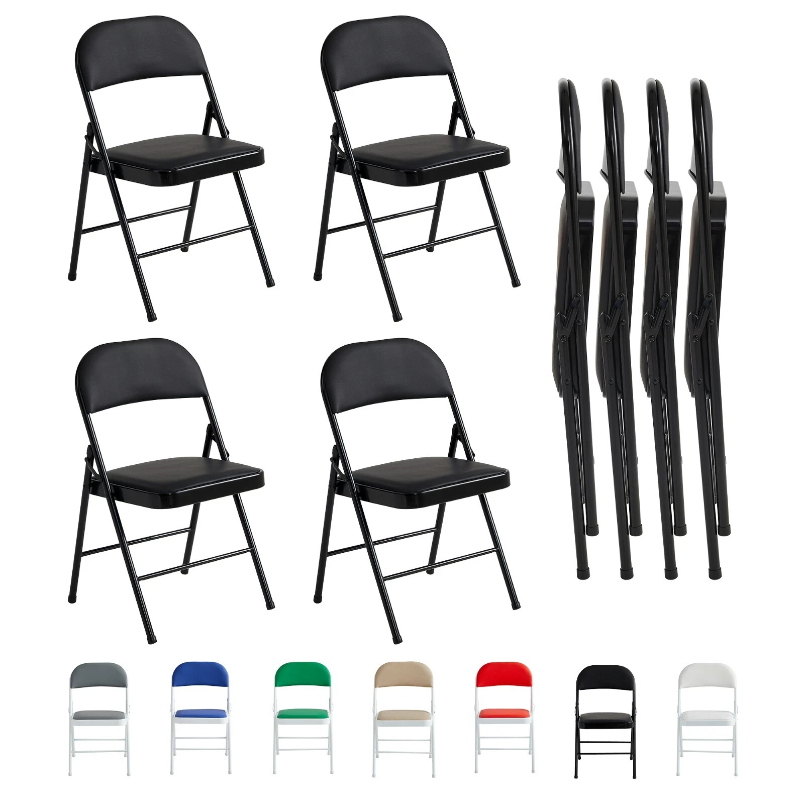 1/2/4/6 Pack Faux Leather Foldable Chairs with Metal Frame and ...