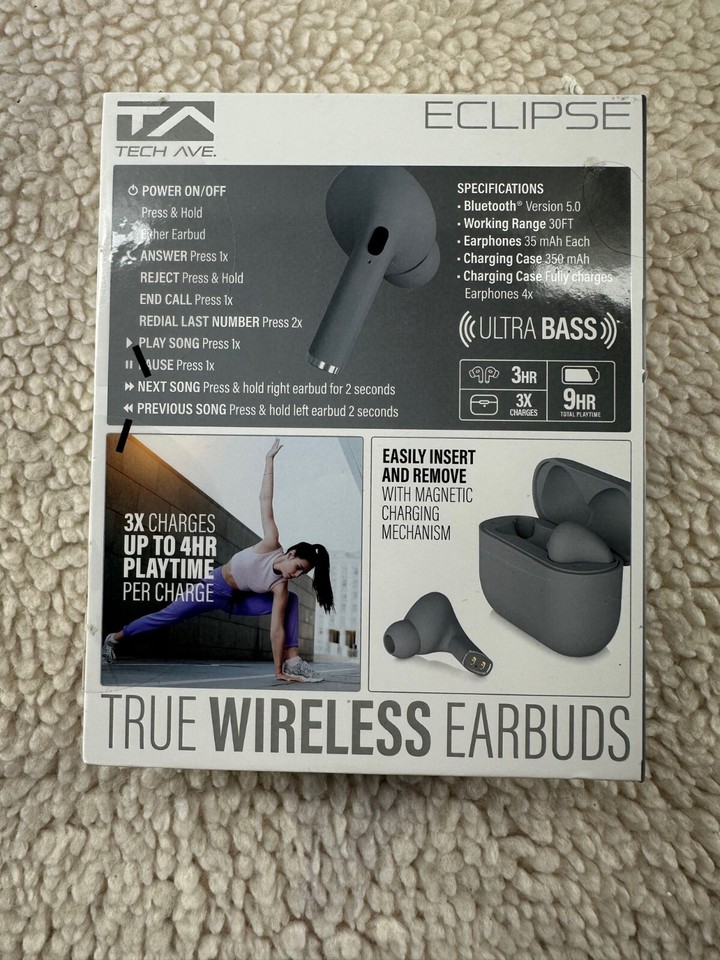 NEW FACTORY SEALED - TECH AVE True Wireless Earbuds with Charging Case ...