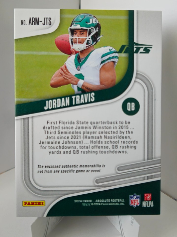 2024 Panini Absolute Rookie Materials Gold Jordan Travis /99 RC Jets ...