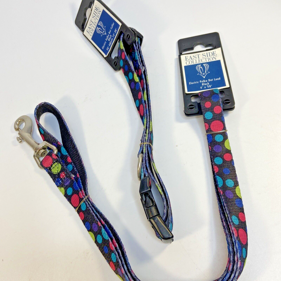East Side Dog Leash 4ft Lead & Collar Adjustable to 20in Polka Dot ...