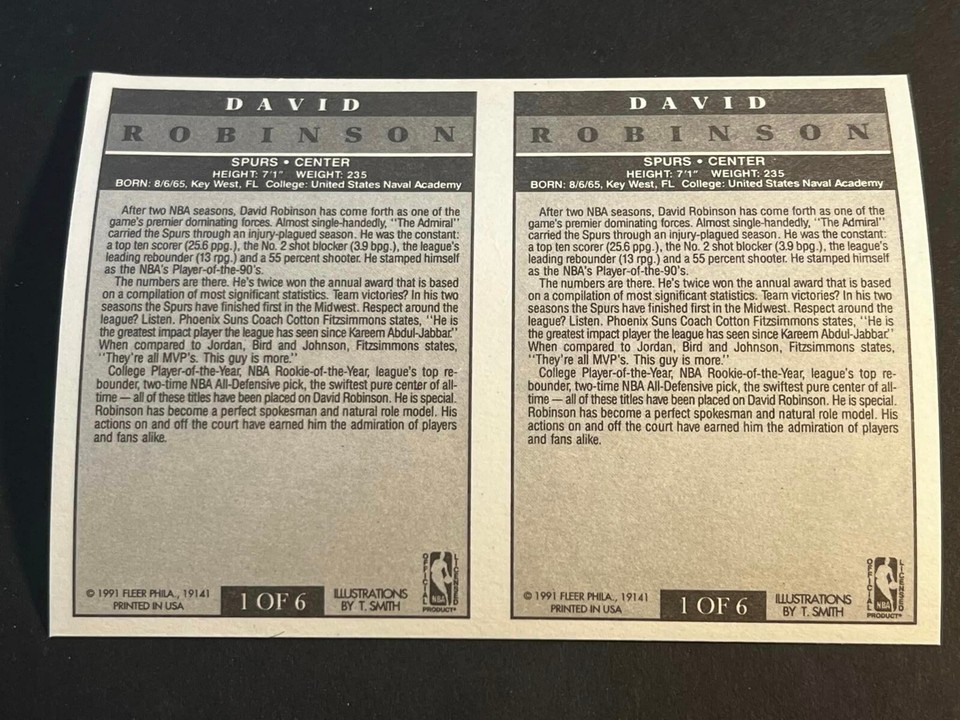 Box 2: 1991 Fleer Pro Visions 2-card UNCUT PANEL David Robinson Spurs ...