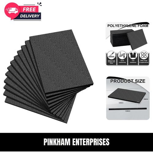12Pcs 12"x 8"x0.5"Polyethylene Foam Sheet Thick Firm Black Foam Padding ...