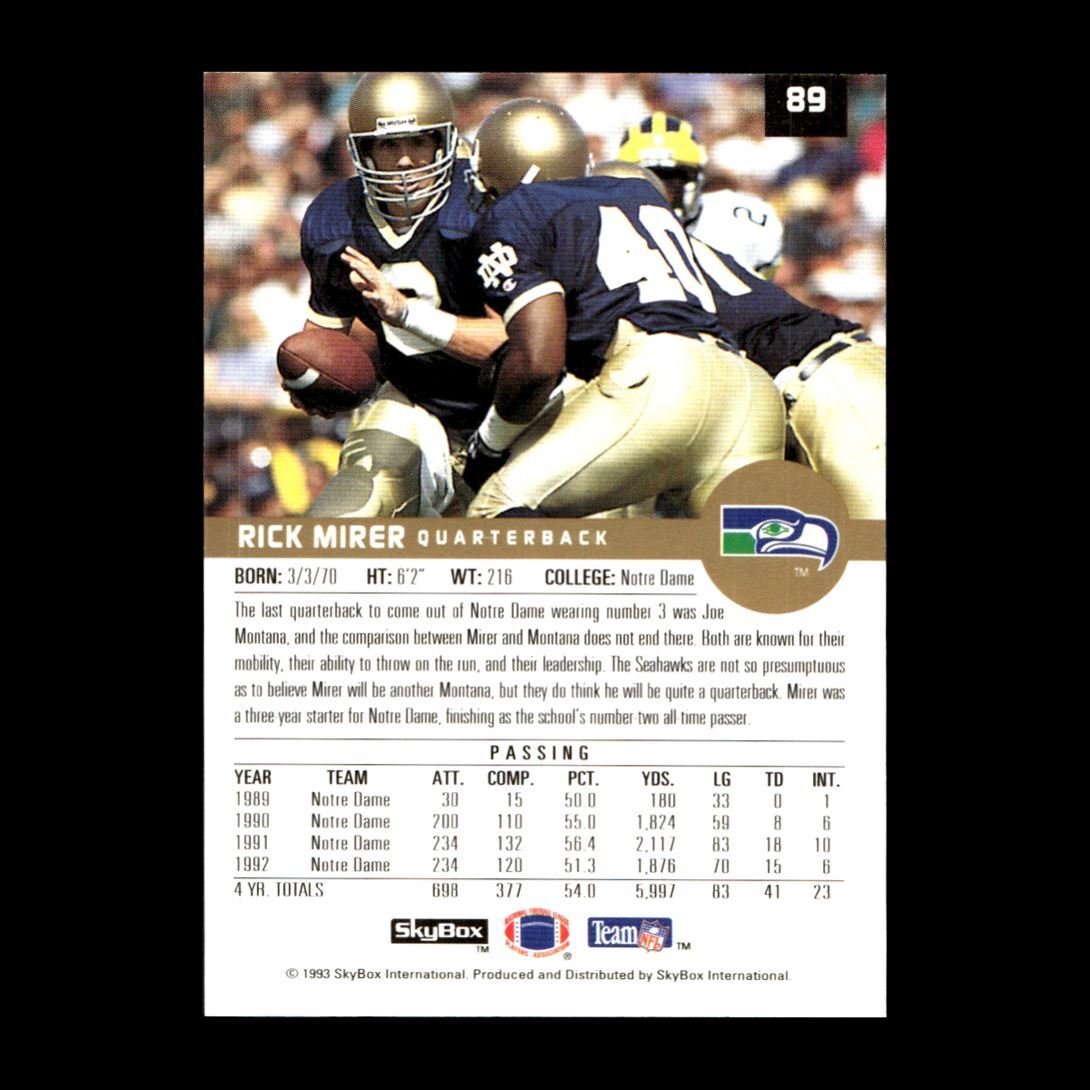 Rick Mirer 1993 SkyBox Premium Rookie Seattle Seahawks #89 R327A 59 | eBay