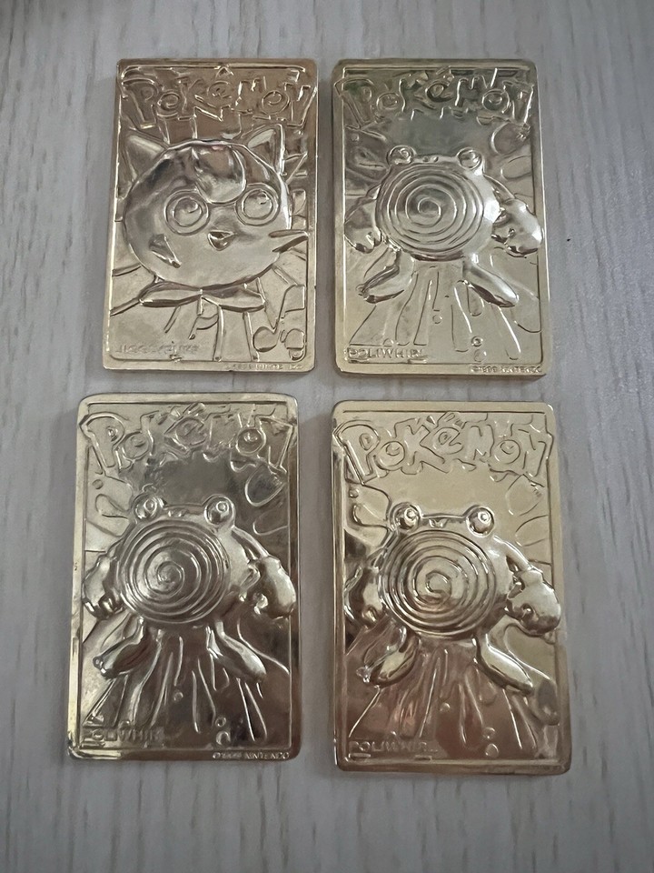 Pokemon Metal Gold Collectible Cards Set Of 4 With Pokeball Display | eBay