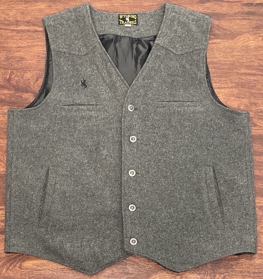 Wyoming Traders 100% Virgin Wool Vest Mens L Gray Waistcoat Button Up W ...