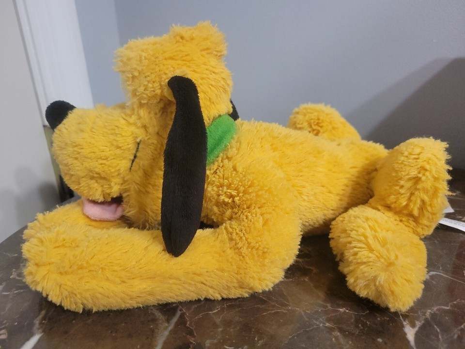 Disney Store Pluto Plush Dog Puppy 18” Yellow Stuffed Toy Animal Green Collar | eBay