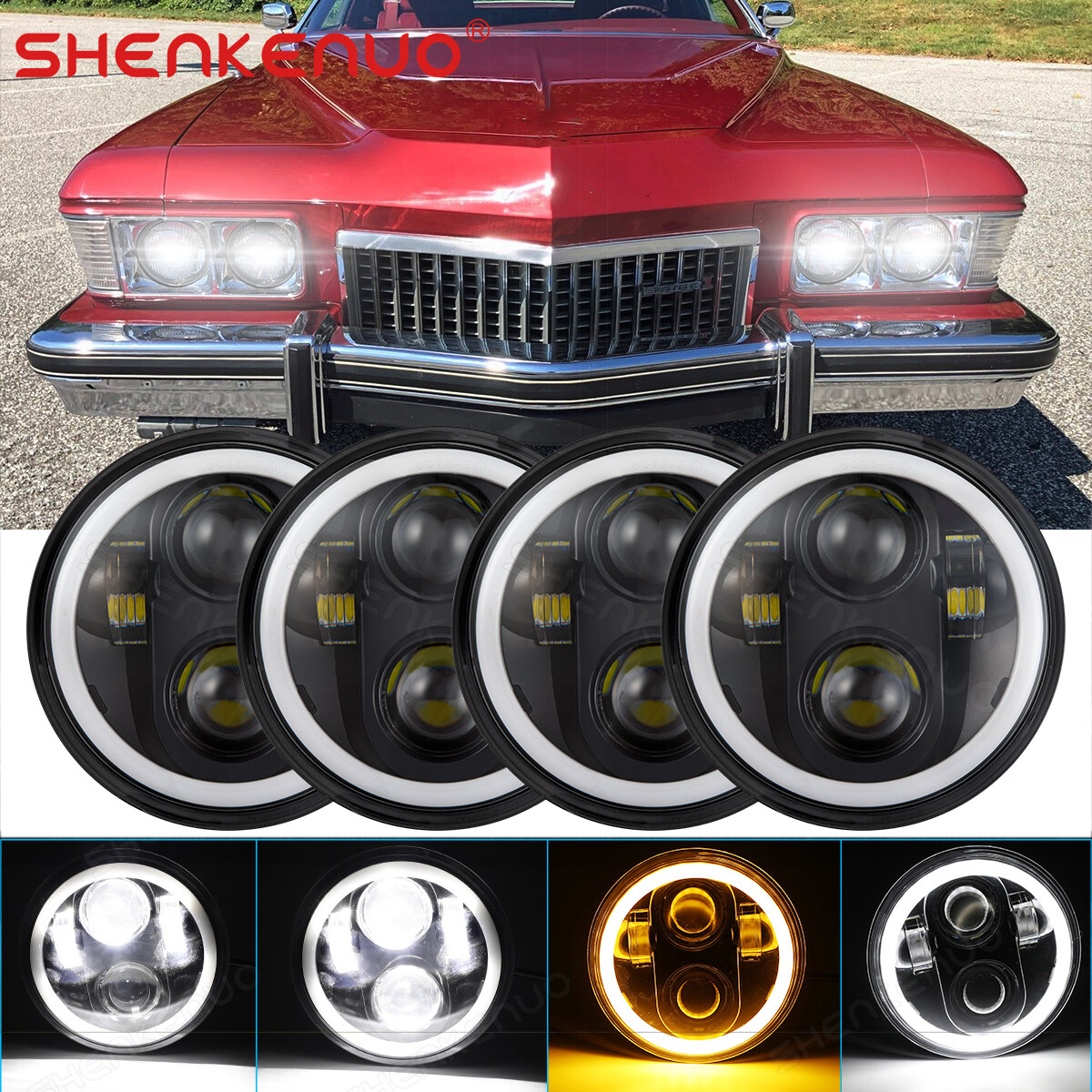 4PCS 5 3/4" 5.75 inch Round LED Headlights Halo DRL For Buick Riviera ...