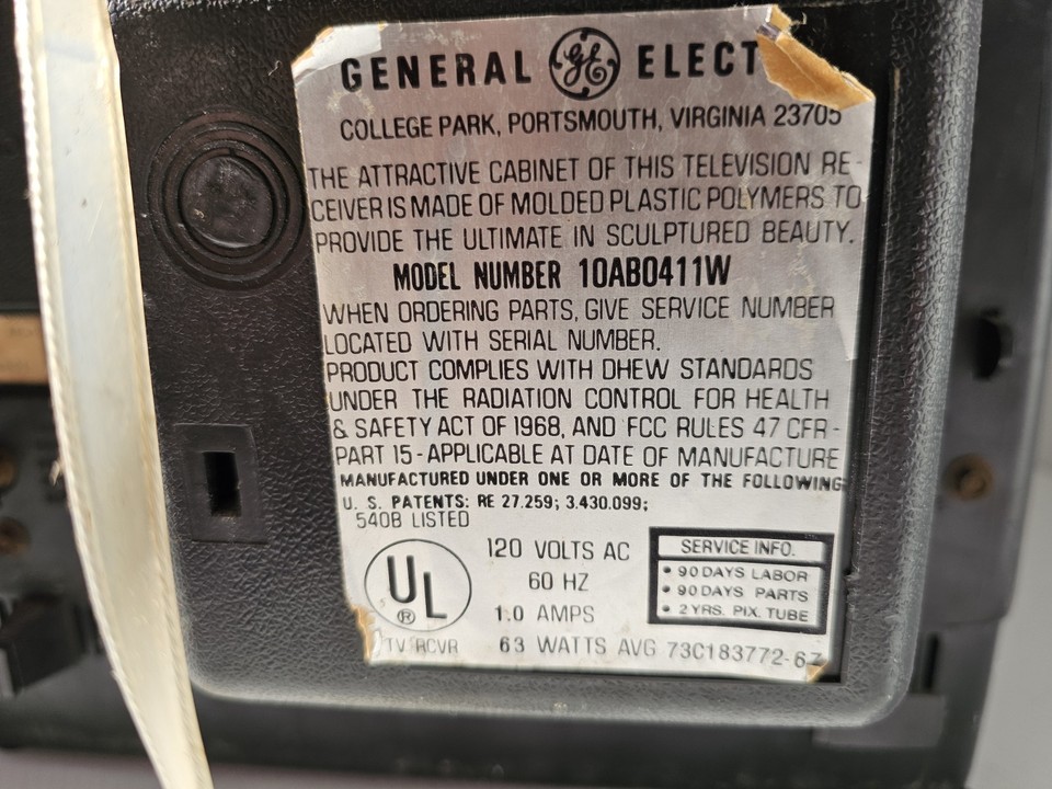 Vintage GE General Electric 10” Color Performance Television Model ...