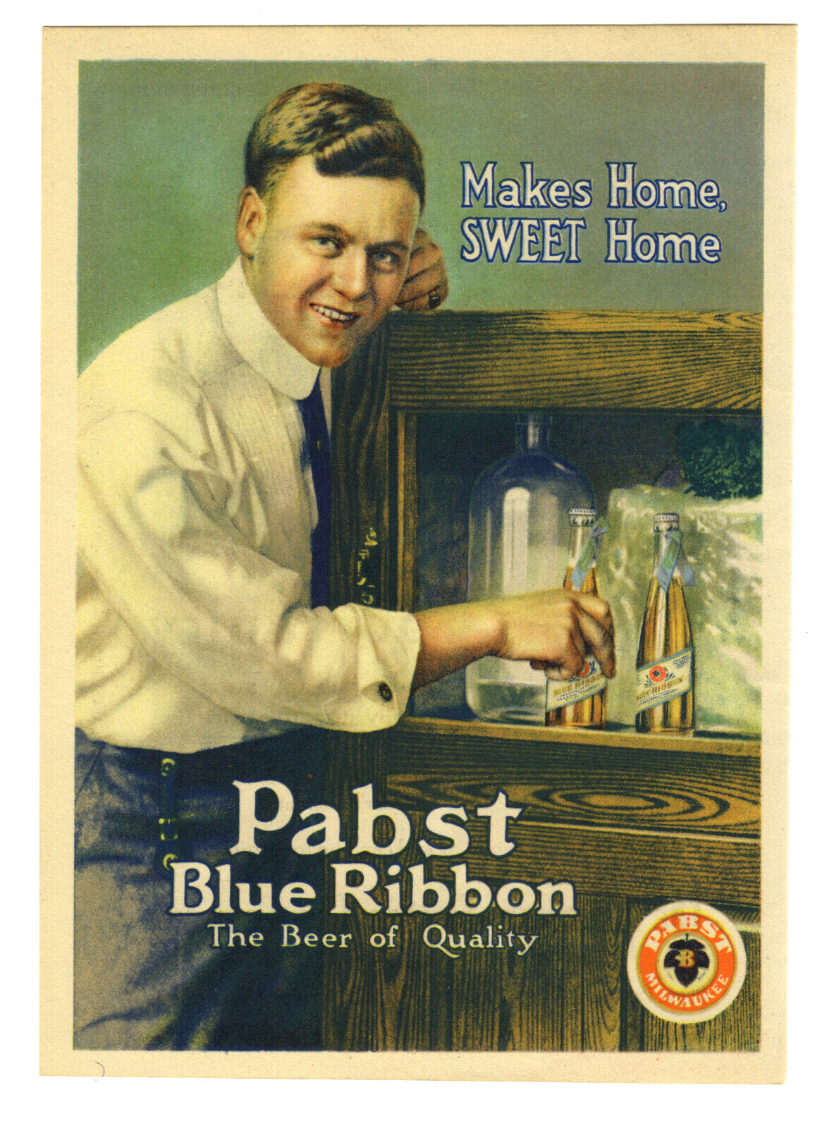 1914 Pabst Blue Ribbon Beer Ad with Man with Ice Box | eBay