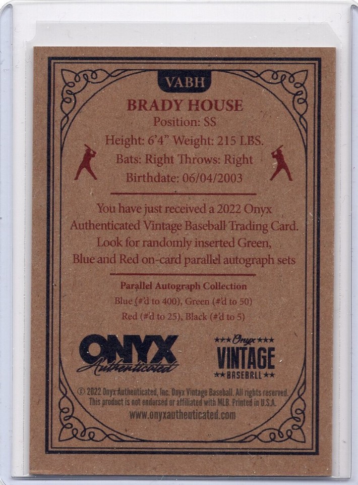 2022 Onyx Vintage Extended Brady House Blue Ink Auto /400 Washington ...