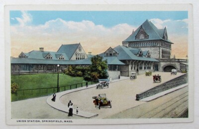 VINTAGE POSTCARD UNION STATION SPRINGFIELD MA railroad railway station ...