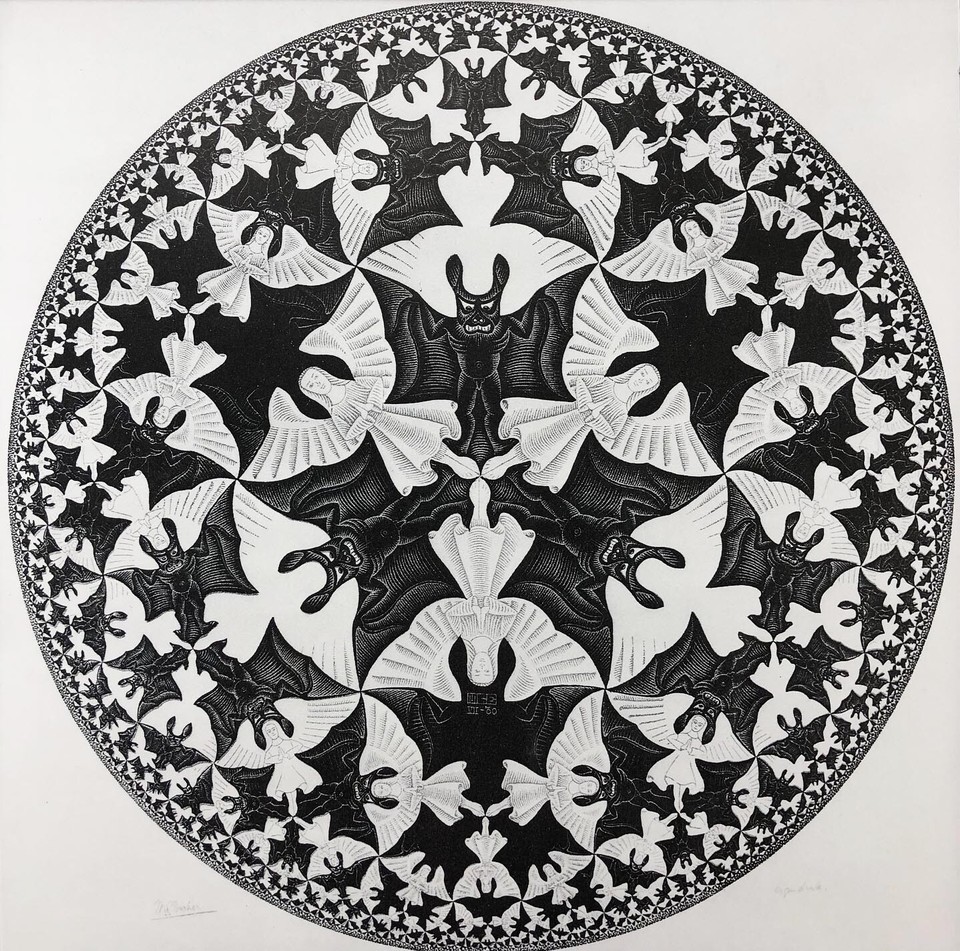 M.C.Escher "Circle Limit IV " 1960 FRAMED Art Graphic Modern Bats Demon ...