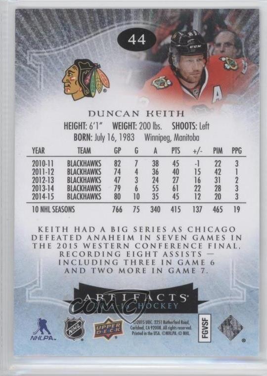 2015-16 Upper Deck Artifacts Ruby /399 Duncan Keith #44 HOF | eBay