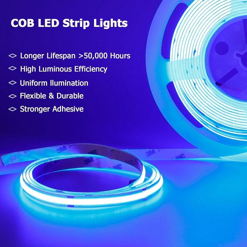 Blue COB LED Neon Light Strip 12V 24V Flex Tape for Car Room Party Sign ...