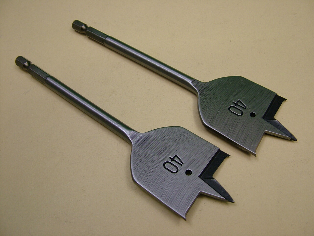 Pack of 2 Flat wood bit spade drill 40mm triple cut centre point 2 wing ...