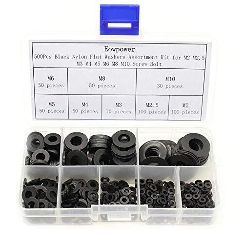 500 Pcs Black Nylon Flat Washers Assortment Kit for Electrical ...