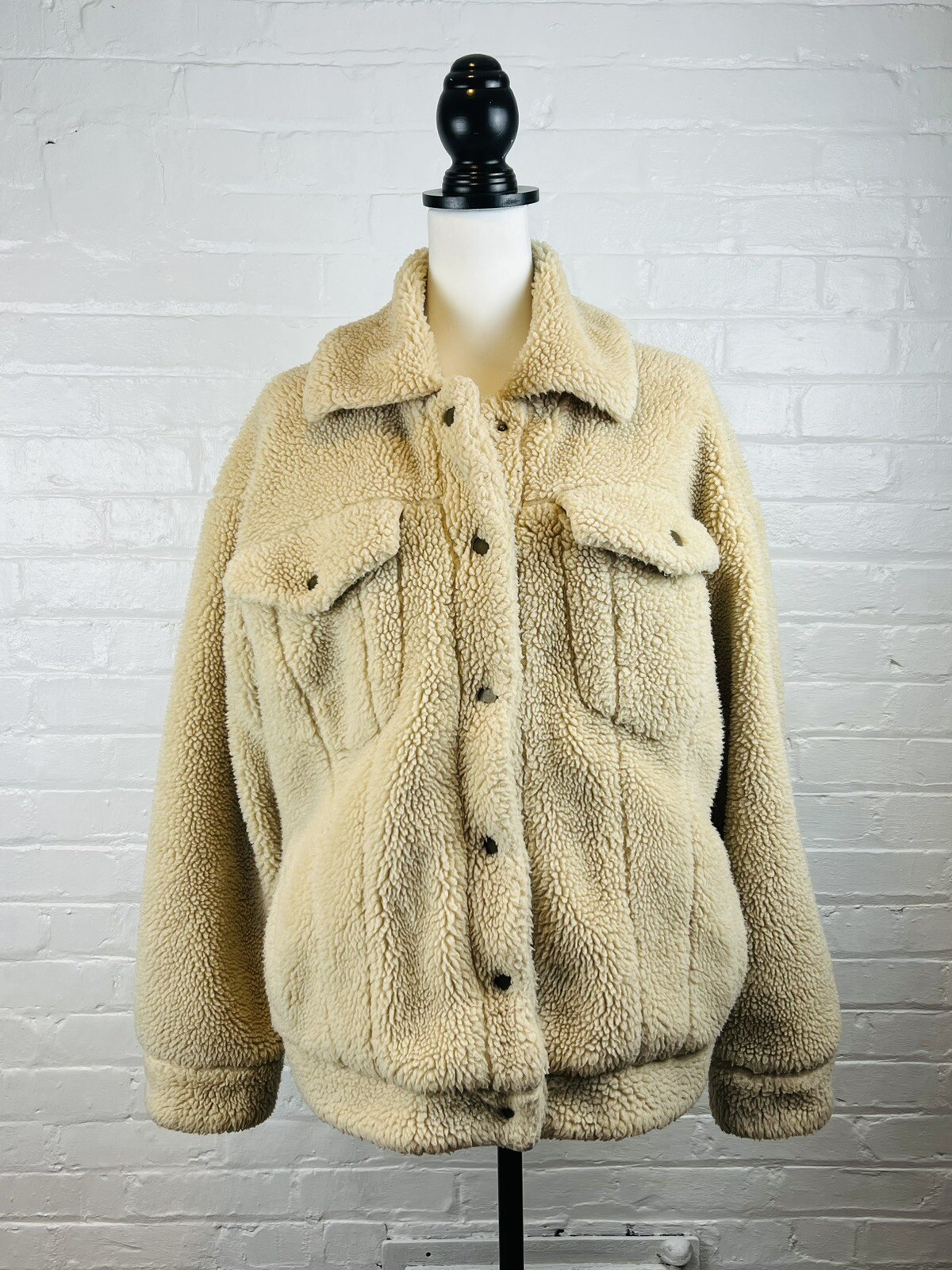 Free People Teddy Bear Sherpa Snap Button Jacket Wome… - Gem