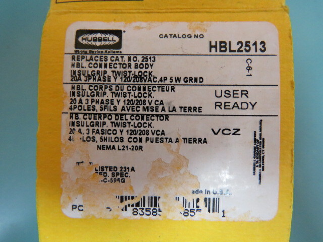 HUBBELL HBL2513 Qty of 1 per Lot CONN POWER RCP 5 POS SCREW ST CABLE ...