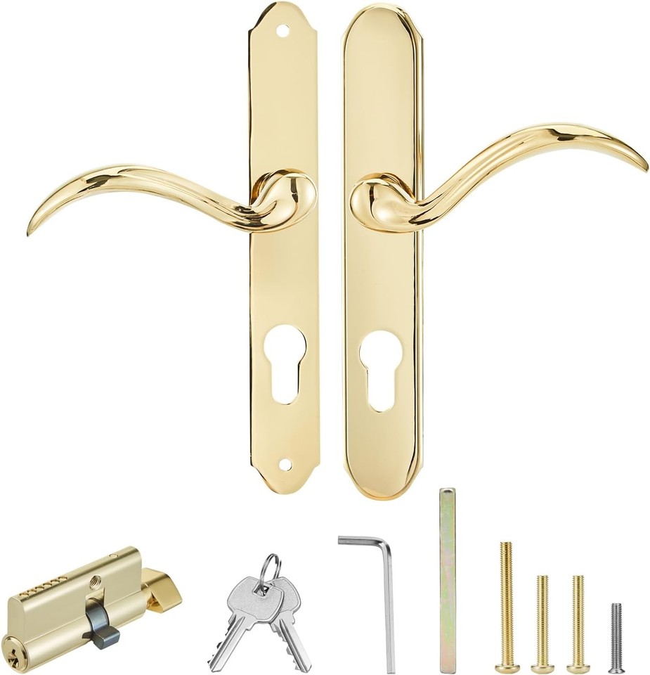 Storm Door Handle Set Replacement Key Lock Cylinder Polished Gold ...