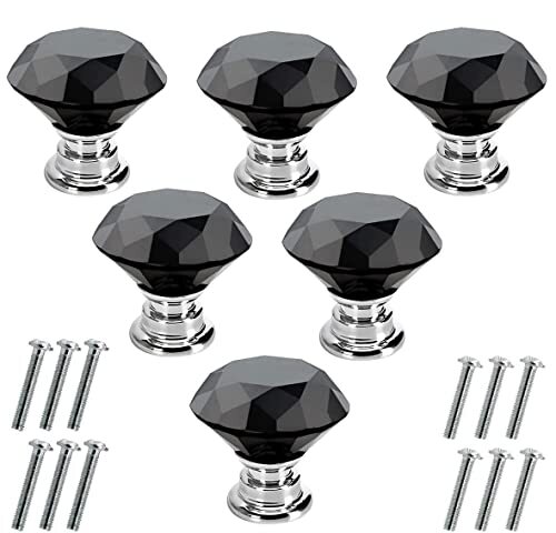 Akstore 6 Pcs Crystal Glass Cabinet Knobs 30mm Diamond Shape Drawer 30 ...