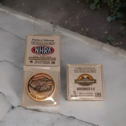 The Highland Mint 2 Coin Lot Of NHRA & NASCAR 39mm Solid Bronze Coins ...