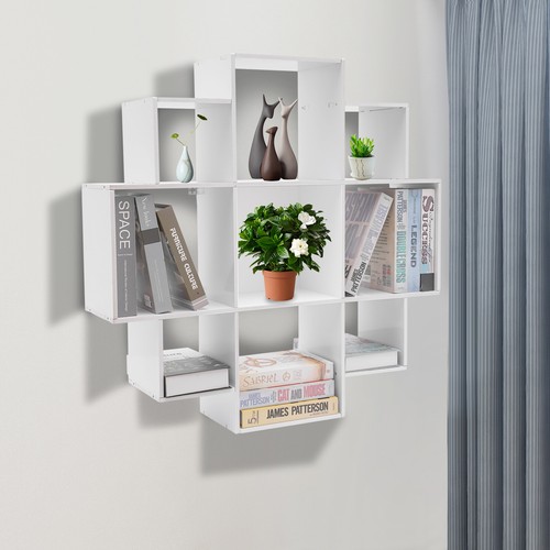 Wall Mounted Display Bookcase Book Shelf Home Decor Storage Rack ...