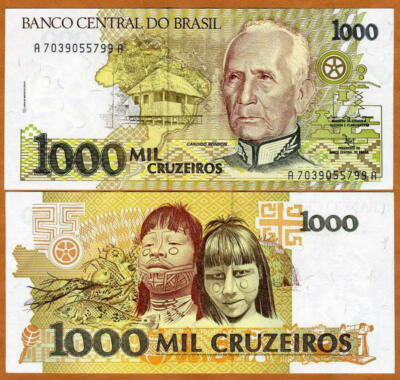 Brazil 1000 cruzeiros banknote P-231 b UNC Native Children sweet ...